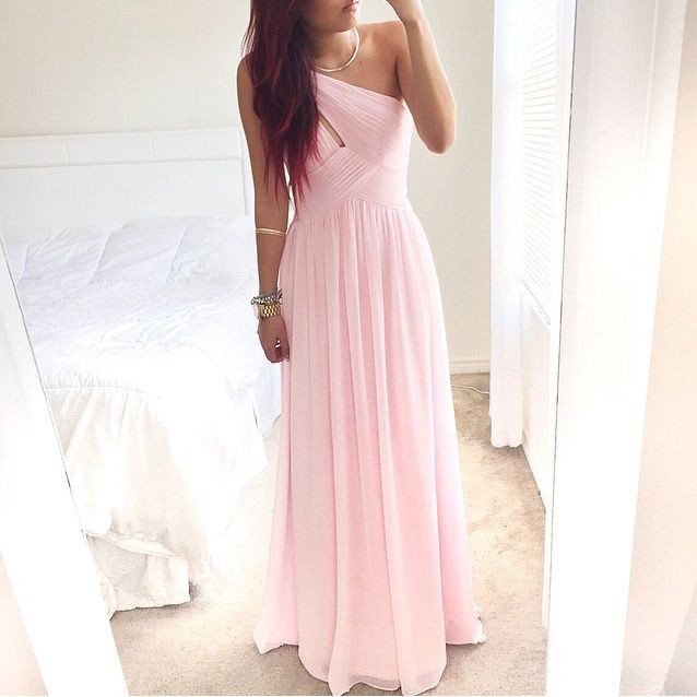 One Shoulder Pink Chiffon Bridesmaid Dresses Homecoming Dresses Dw00124