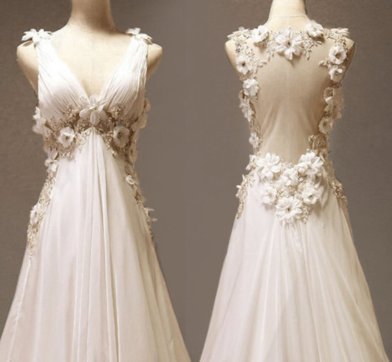 A-line V-neck Neckline Court Train Wedding Dress,Custom Long Wedding ...